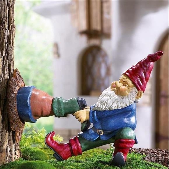 Accents | Gnome Garden Statue Outdoor Tree Hugger Gnomes Stuck In Tree ...